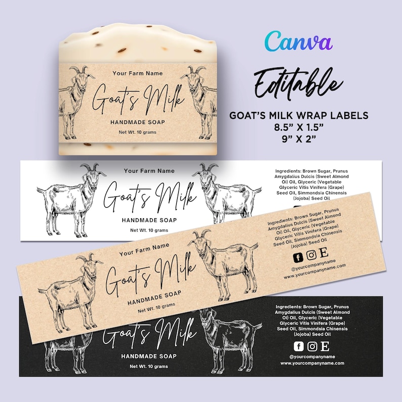 Custom Goat's Milk Soap Label, Goat's Milk Printable Wrap Template for ...