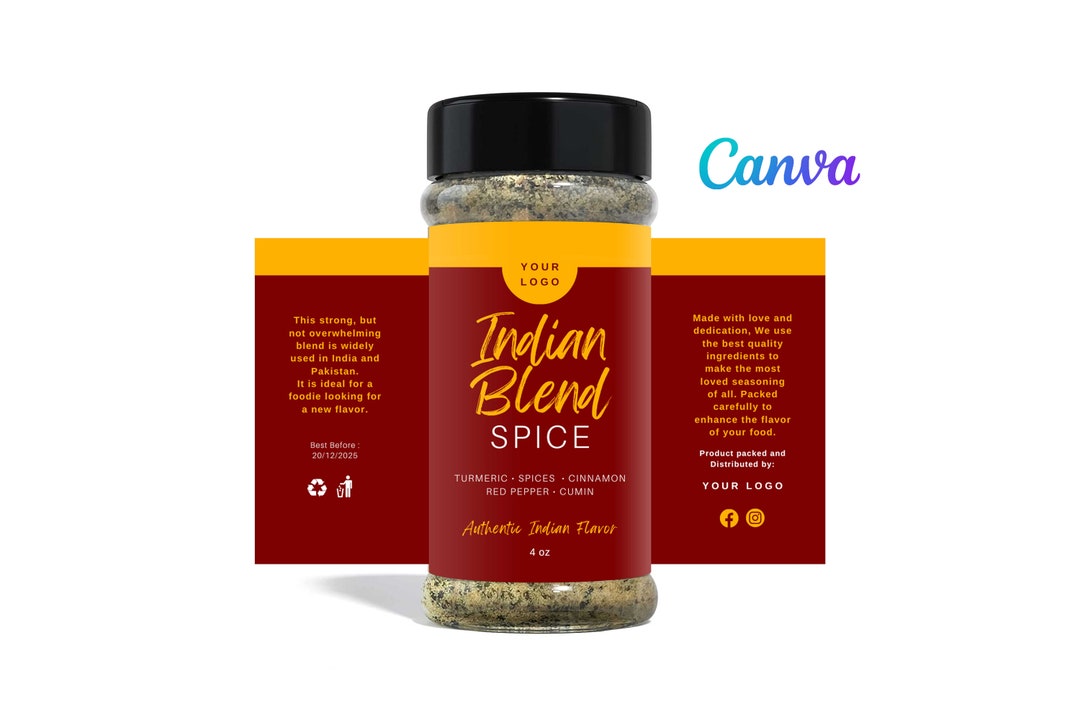 Printable Indian Blend Spice Wrap Label, Indian Seasoning Label, 4oz ...