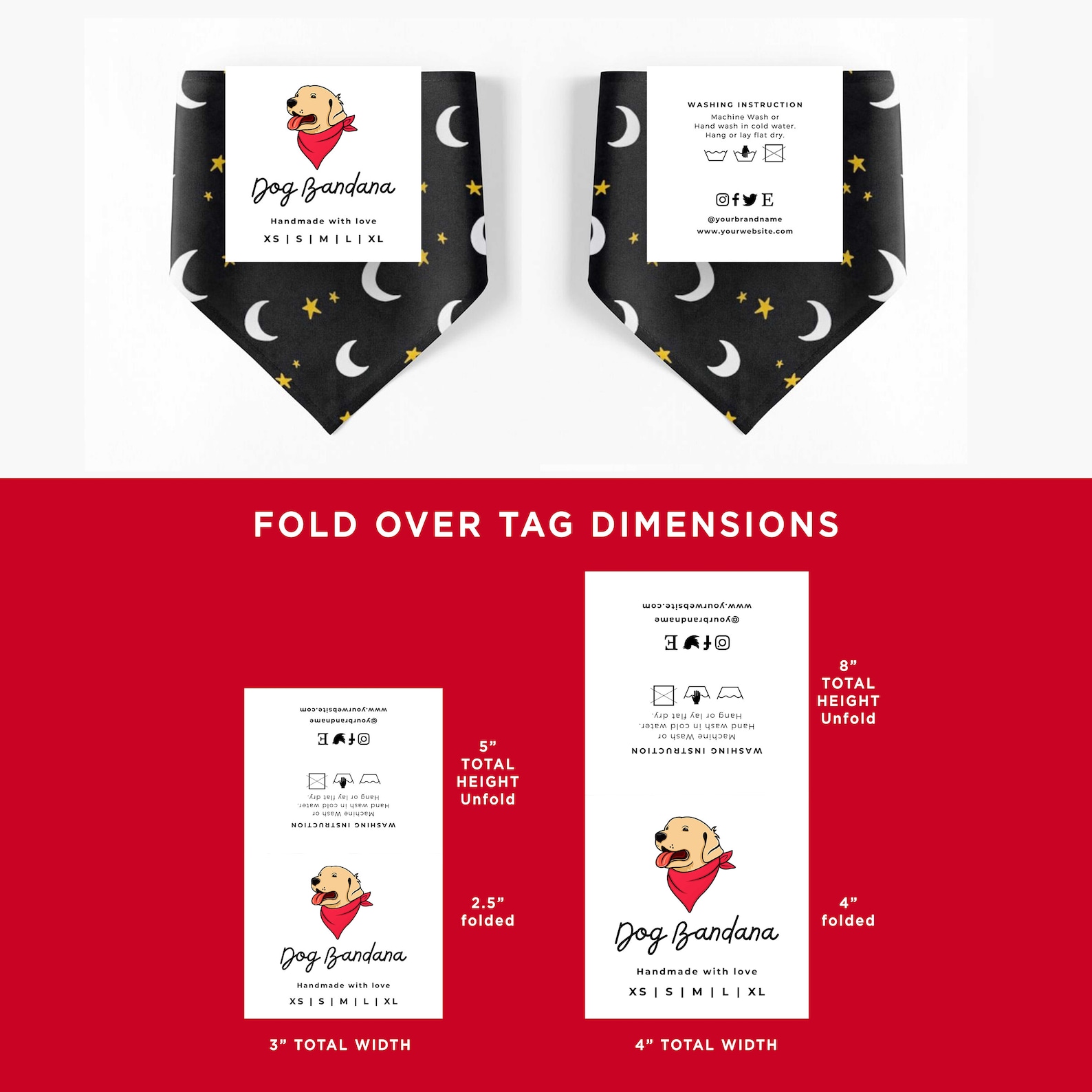Printable Dog Bandana Label Template, DIY Pet Bandana Hang Tag, Fold ...