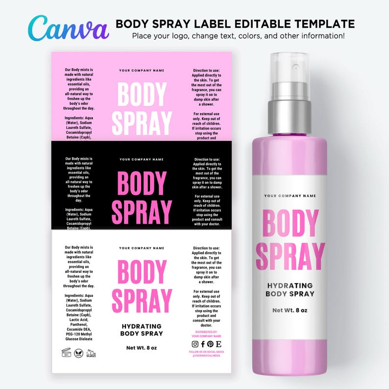 Body Spray Labels, Body Mist Labels, Body Perfume Labels, Hydrating ...