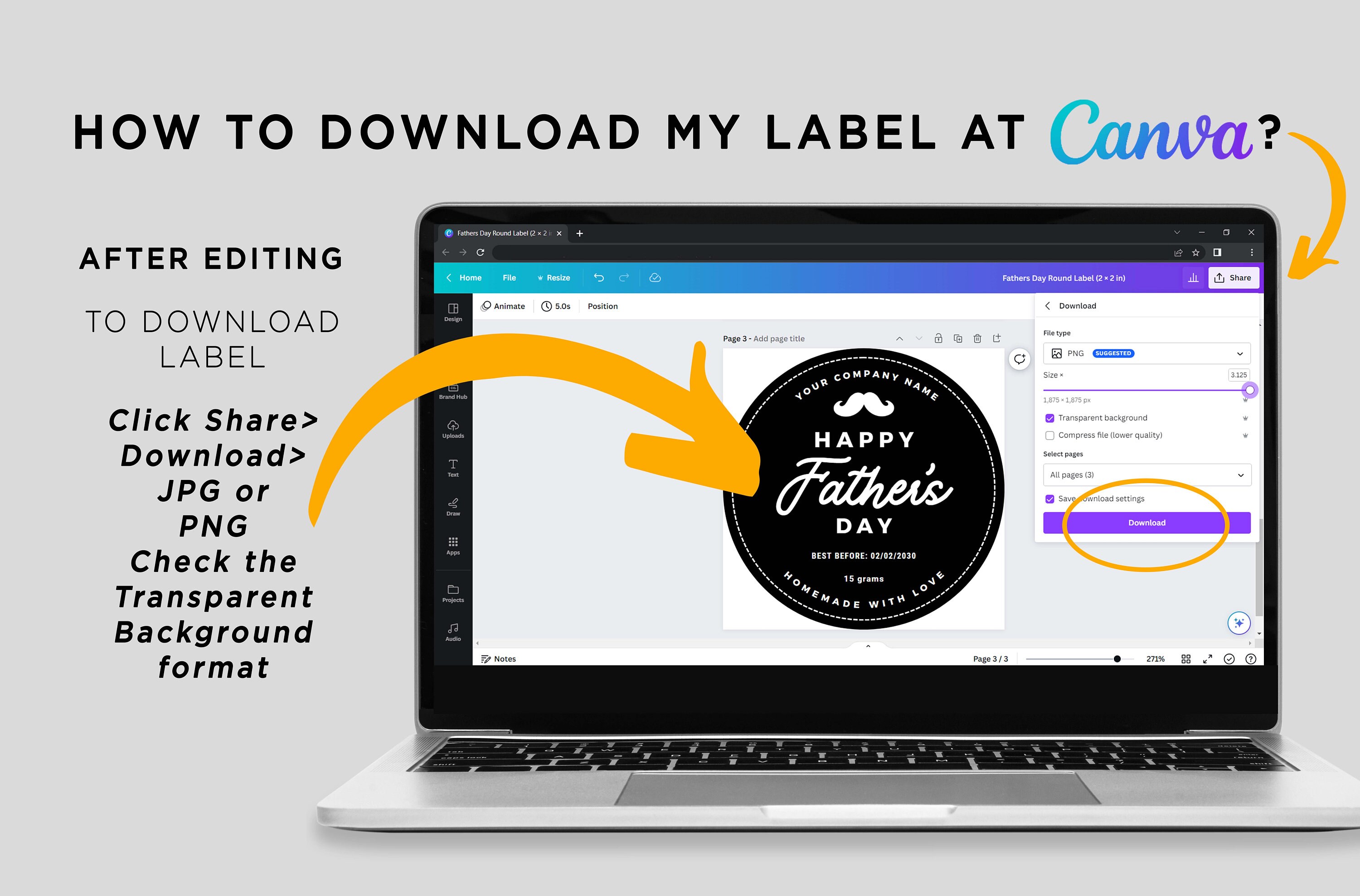 Printable Round Labels, Fathers Day Label, Father's Day Gift Sticker ...
