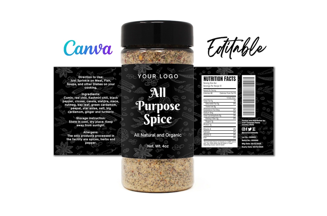 Wrap Label for Spice, Seasoning. 4oz Clear Bottle. Spice Label Sticker ...