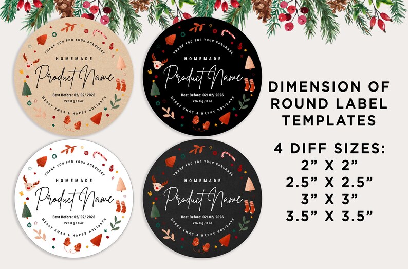 Christmas Theme Round Labels Printable Christmas Round Tags - Etsy