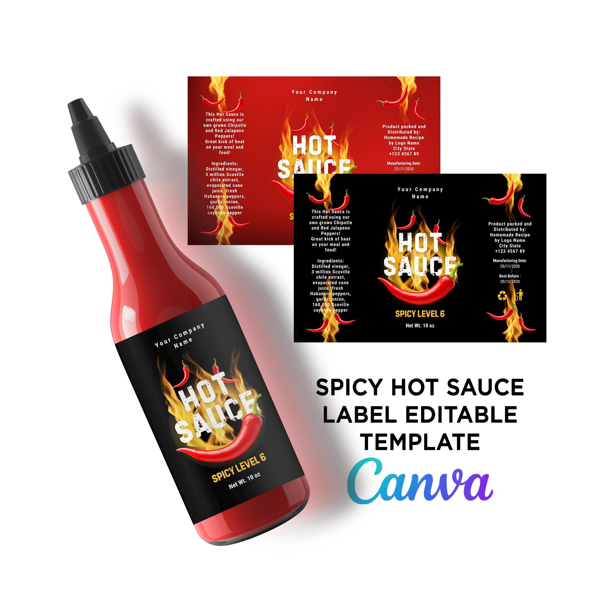 Spicy Hot Sauce Label Template: Editable Canva Design - Etsy