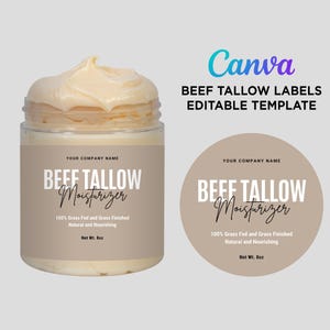 Beef Tallow Moisturizer Label Template Canva, Editable Body Butter Jar ...