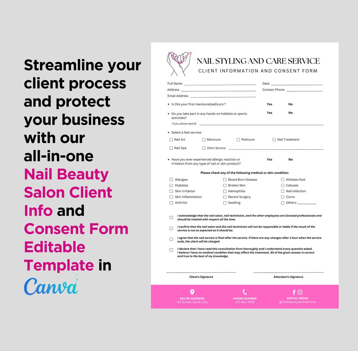 Printable Nail Consent Form, Nail Business Forms, Nail Salon Client ...