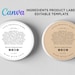 Printable Product Ingredients Label, Ingredients Back Circle Label ...