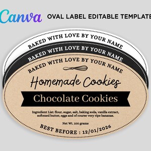 Oval Label Template, Oval Sticker for Homemade Cookies, Breads, Pastry ...