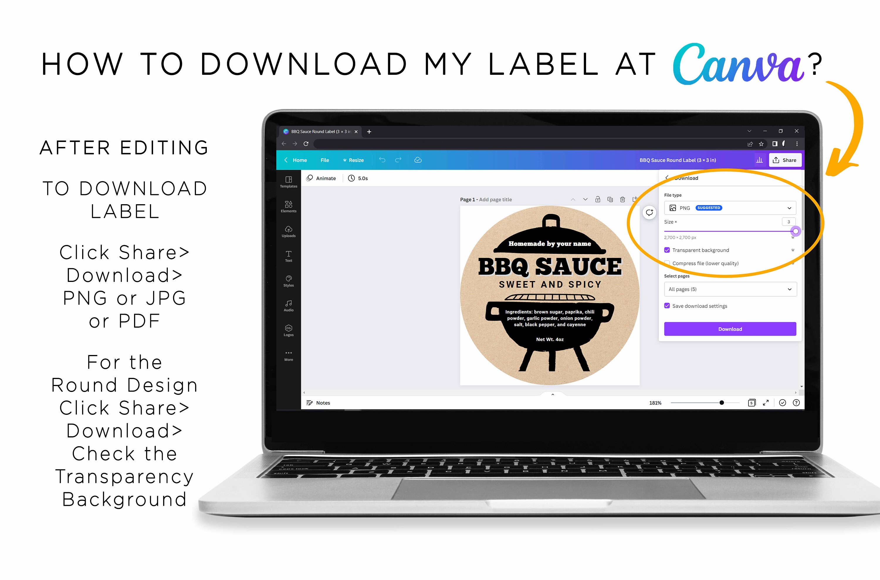 Printable BBQ Sauce Round Label Bbq Sauce Square Label DIY - Etsy