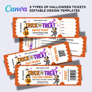 Kids Halloween Event Ticket Bundle Editable Canva, Trick or Treat 5 ...