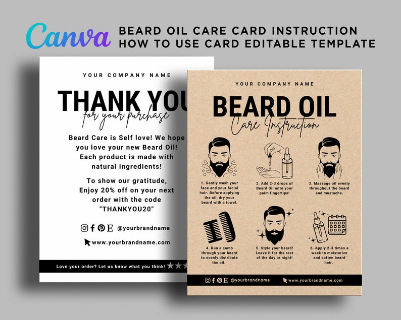 Beard Oil Care Card, Beard Oil Application Guide, Beard Care Gift Set ...