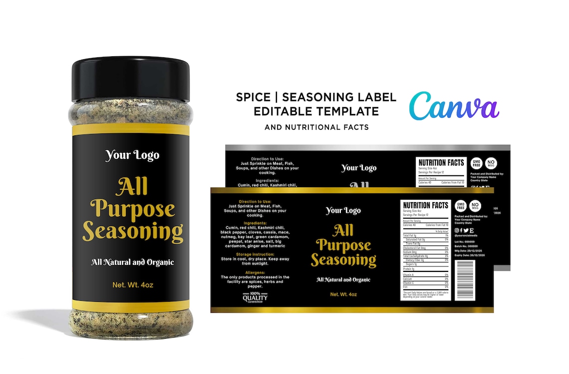 Printable Wrap Label for Spice Seasoning. 8oz 5oz 4oz Spice - Etsy