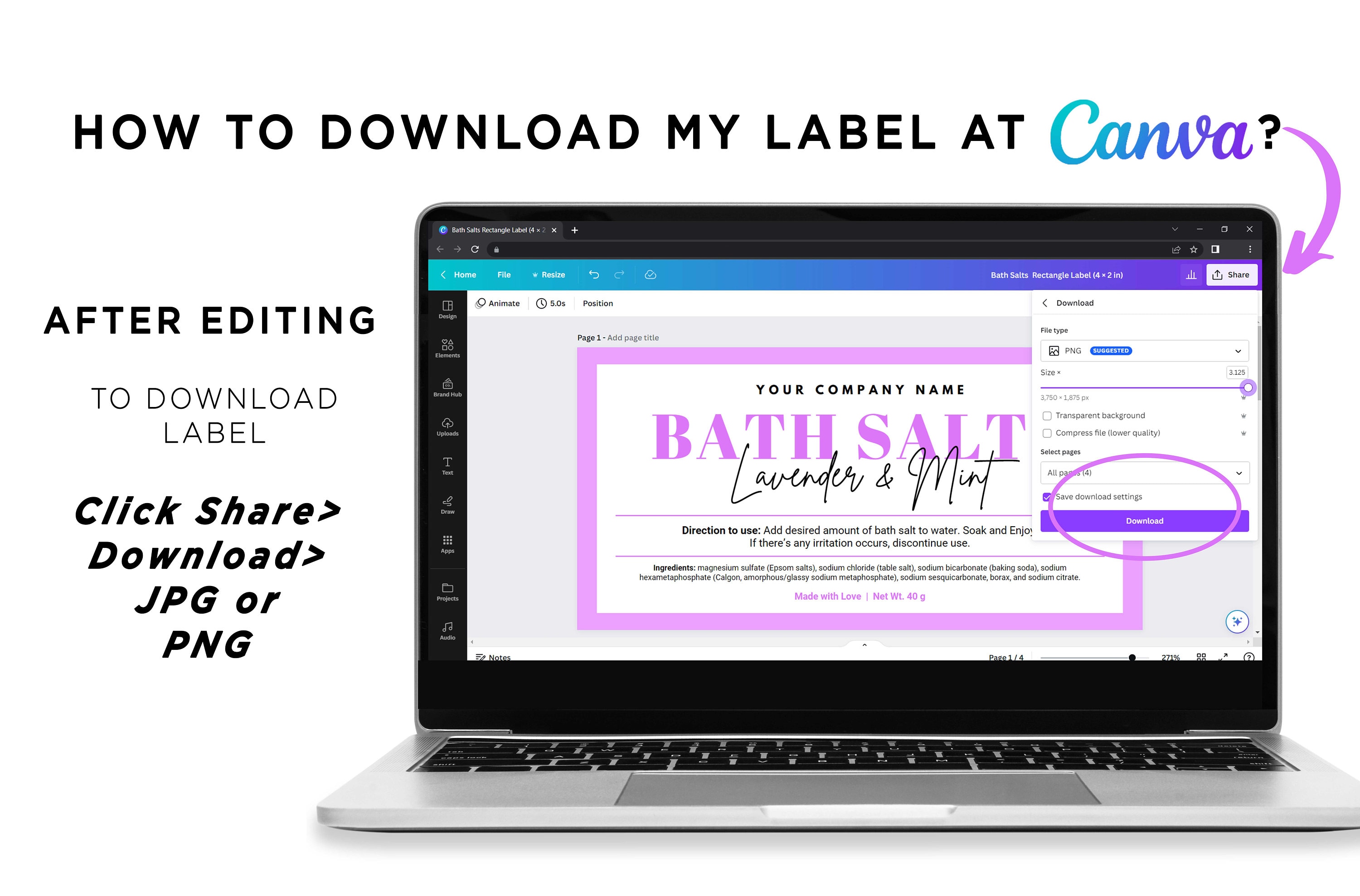 Bath Salts Labels, Bath Salt Pouch Packaging, Bath Essentials Labels ...
