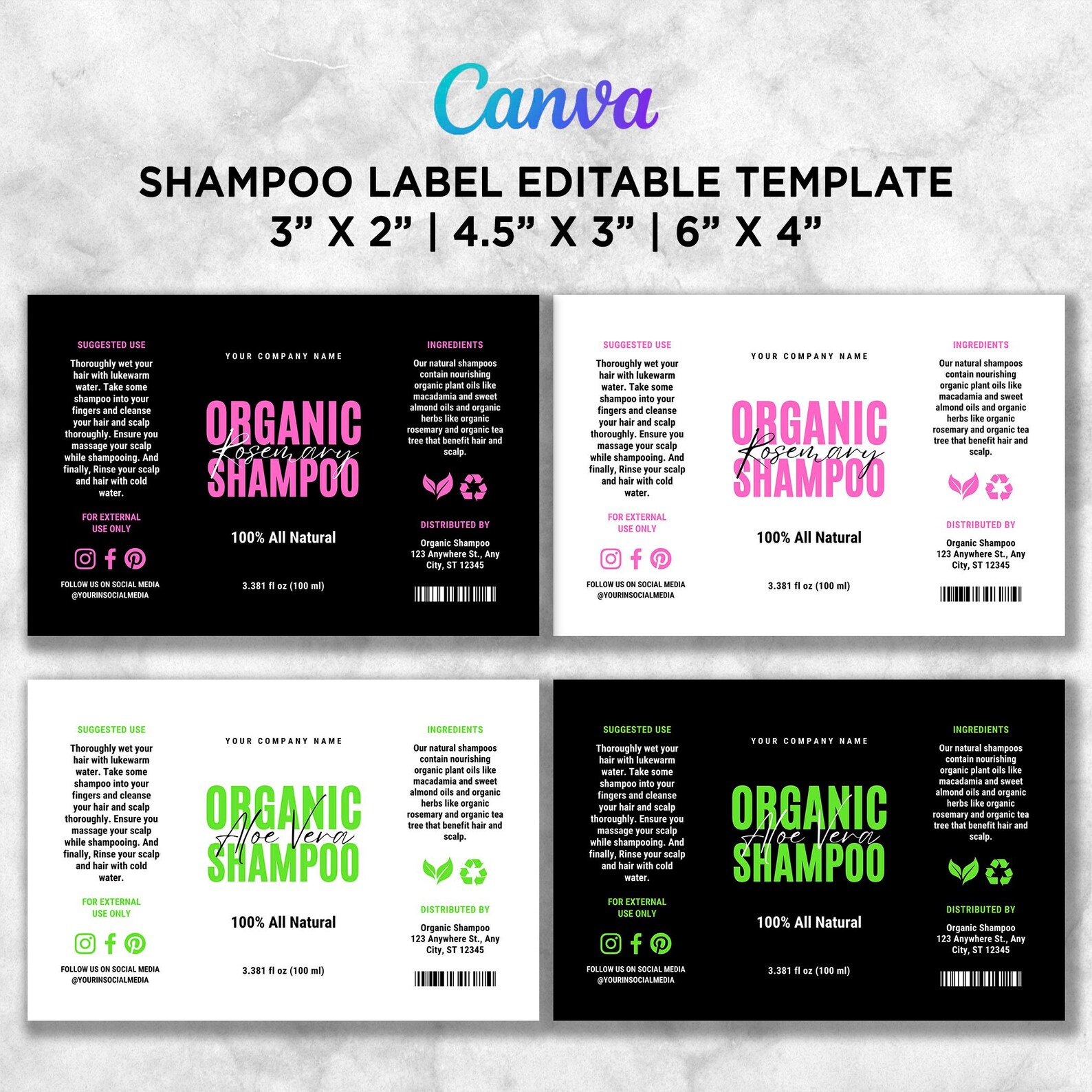 Organic Shampoo Label Template Canva, Editable Hair Care & Cosmetic ...