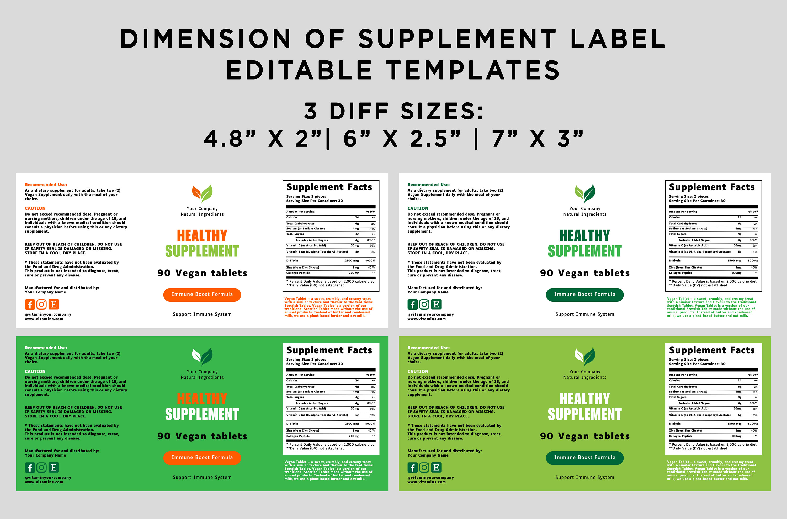 Supplement Bottle Labels, Supplement Labels, Vitamin Labels, Vegan ...