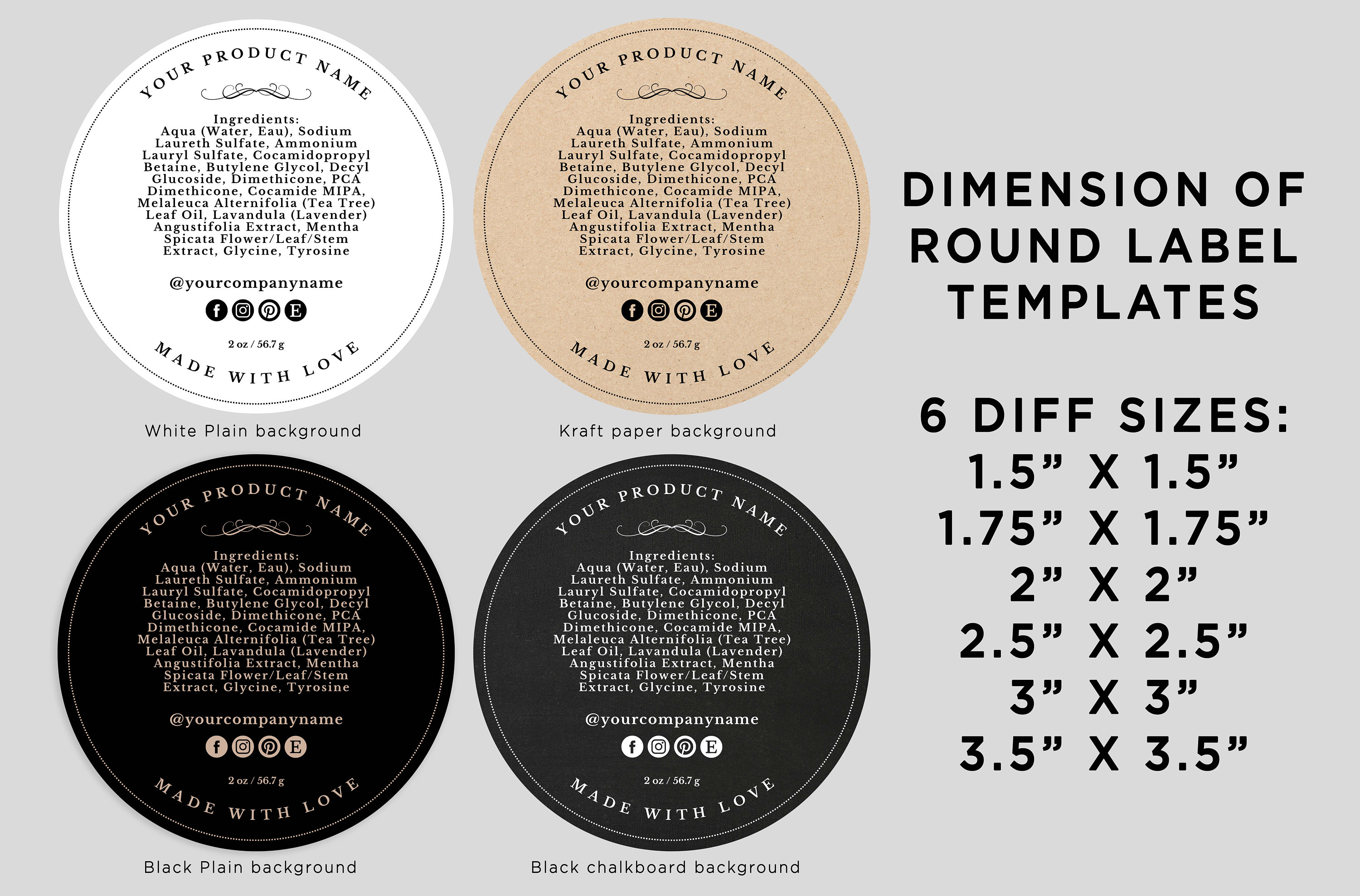Printable Product Ingredients Label, Ingredients Back Circle Label ...