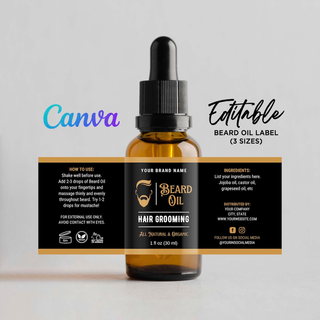 Beard Oil Labels, Beard Oil Dropper Bottle Label, Beard Oil for Men ...