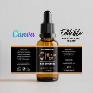 Beard Oil Labels, Beard Oil Dropper Bottle Label, Beard Oil for Men ...