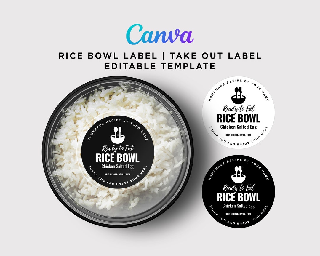Printable Rice Bowl Label, Food Packaging Label, Take-out Label, Take ...