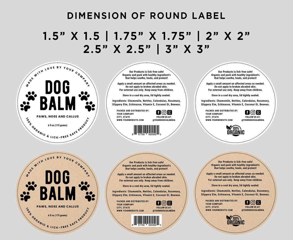 Paw Balm Labels, Dog Balm Labels, Paw Care Labels, Dog Templates, Cat ...