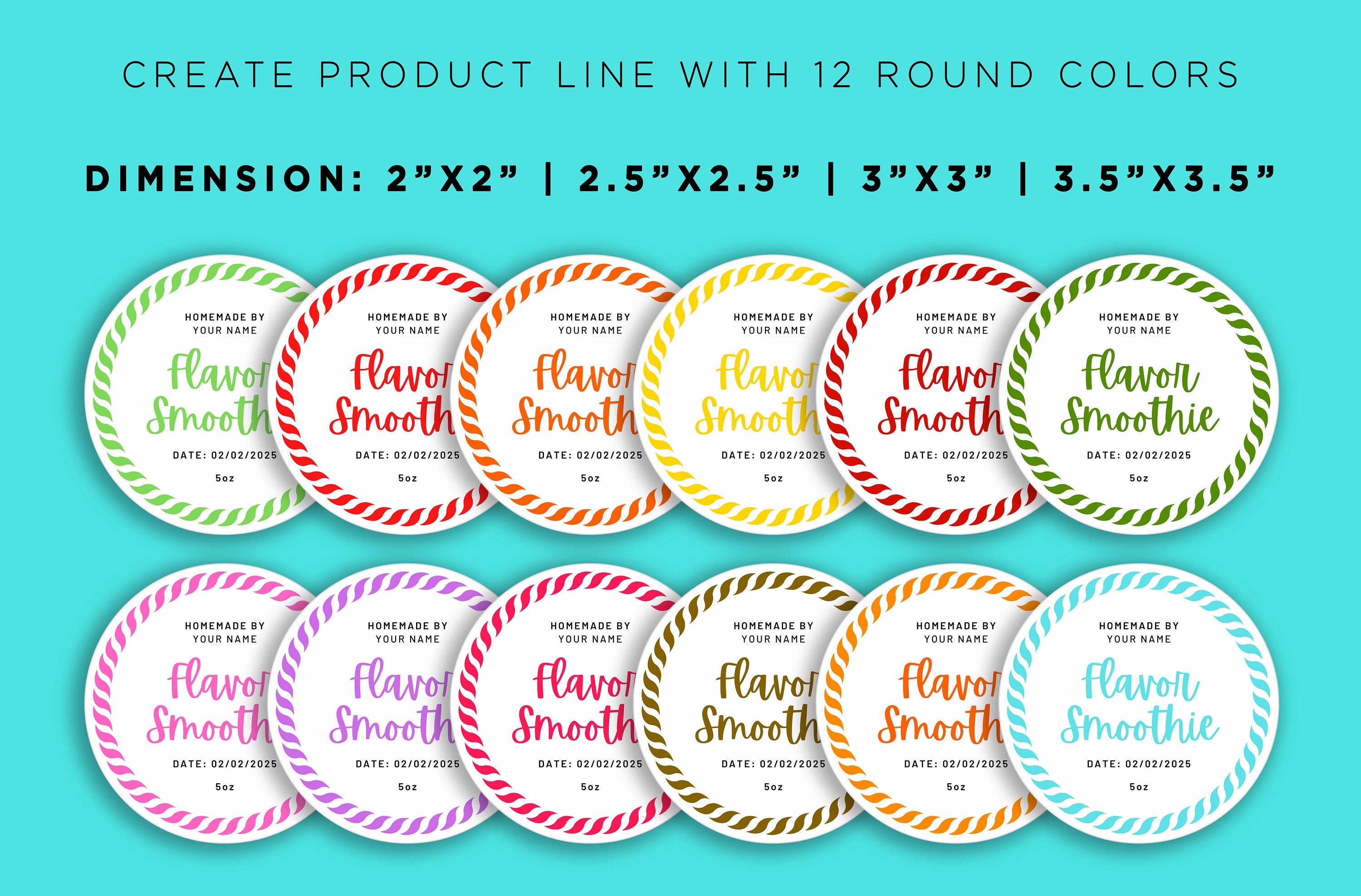 Printable Round Label for Smoothie Flavor, Fruit Juice Label, Juice ...