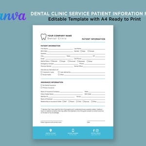 Printable Dental Clinic Patient Information, Dental Office Forms, New Patient Dental Forms ...