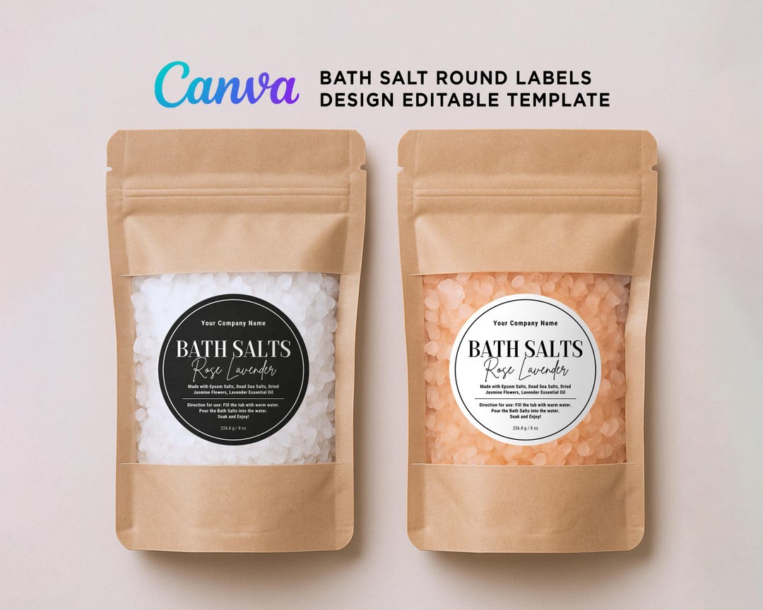 Bath Salts Round Label, Bath Salts Packaging, Foot Scrub Labels, Bath ...