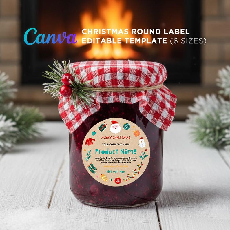 Christmas Mason Jar Tags, Holiday Canning Labels, Christmas Round Tags ...