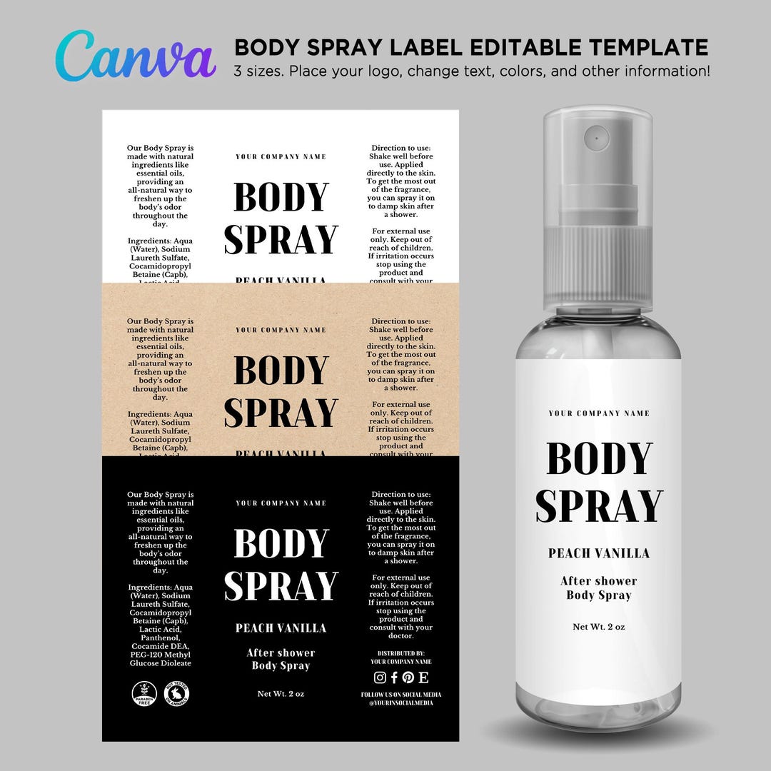 Body Spray Template, Body Spray Labels, Body Perfume Labels, After ...