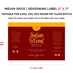 Printable Indian Blend Spice Wrap Label, Indian Seasoning Label, 4oz ...