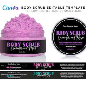 Printable Bath Body Scrub Labels for Low Profile Jars, Small Jar, Sugar ...