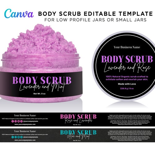 Printable Bath Body Scrub Label for Low Profile Jars Small - Etsy