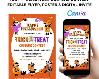 Halloween Costume Contest Flyer Template, Kids Halloween Social Media ...