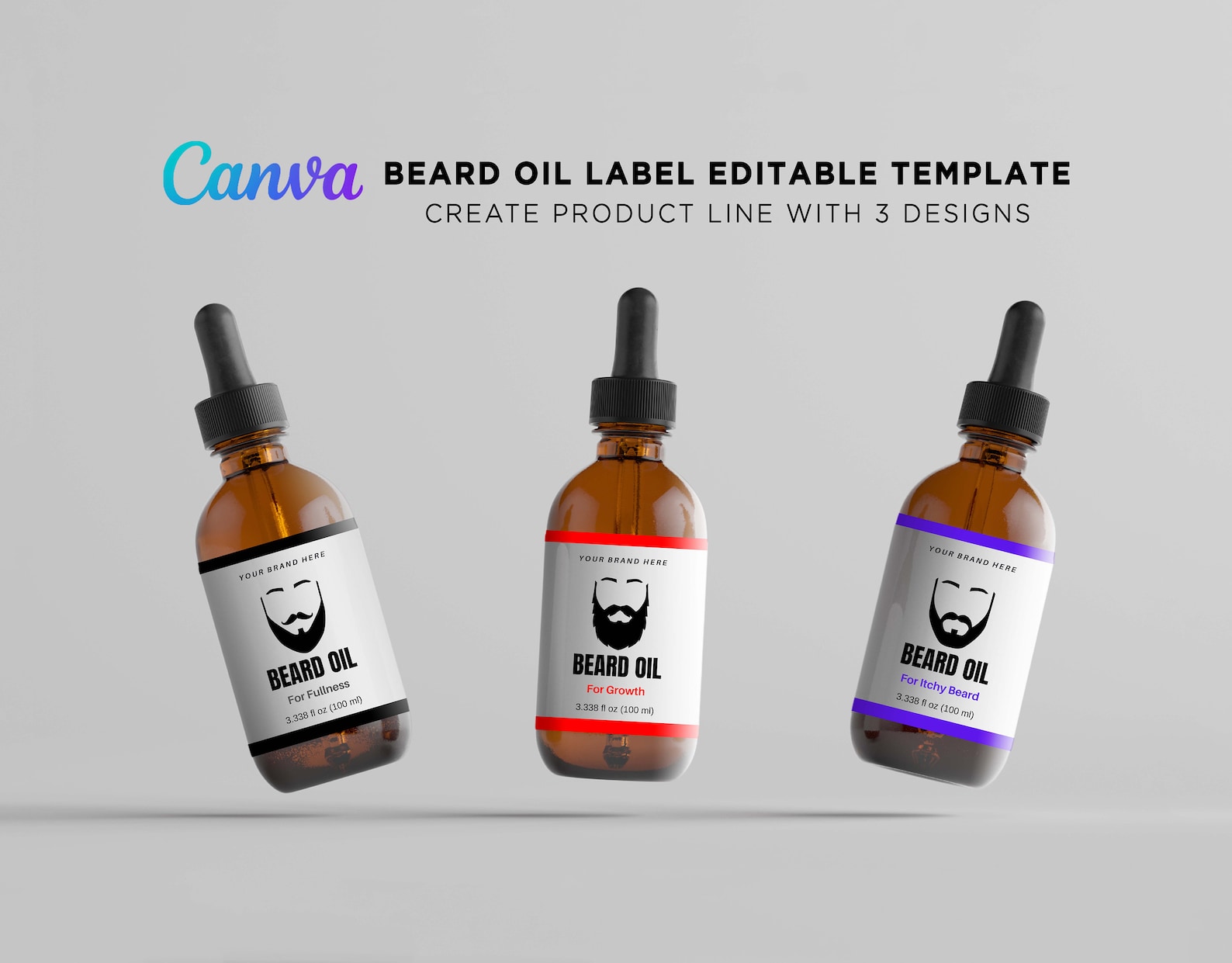 Printable Beard Oil Labels, Beard Oil Serum Bottle Dropper Label, Beard ...