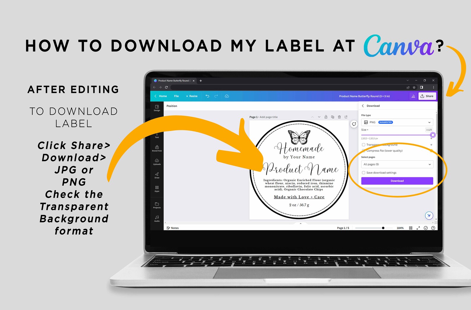 Product Label, Ingredients Label, Round Label, Homemade Labels, Made ...