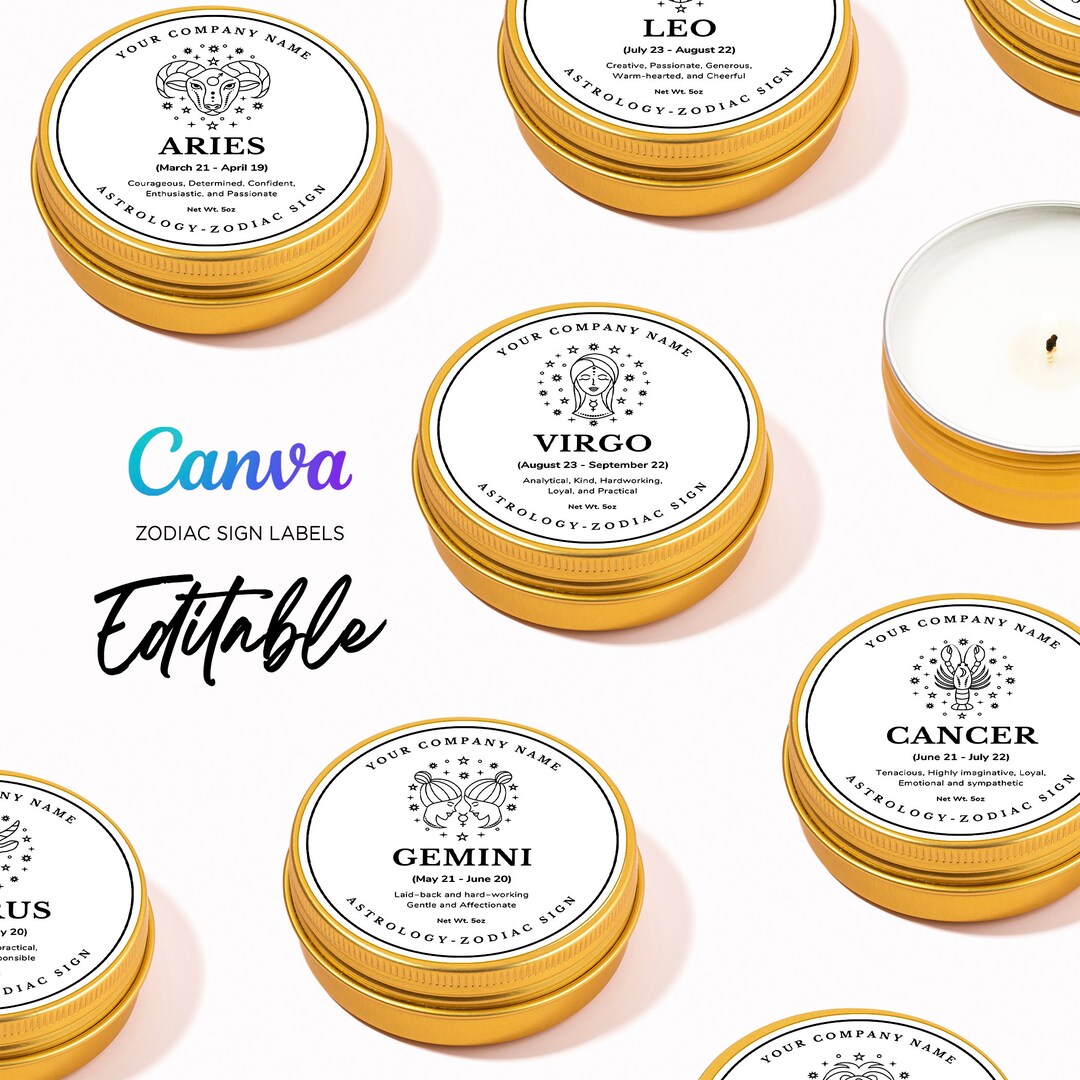 Zodiac Sign Labels, Astrology Labels, Zodiac Candle Labels, Horoscope ...