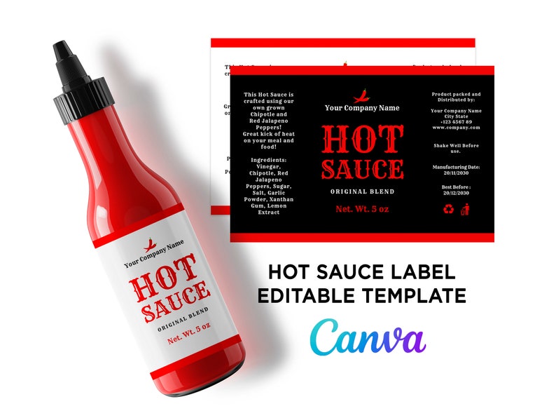Hot Sauce Label Template, Design for Hot Sauce, Hot Sauce 5oz Bottle ...