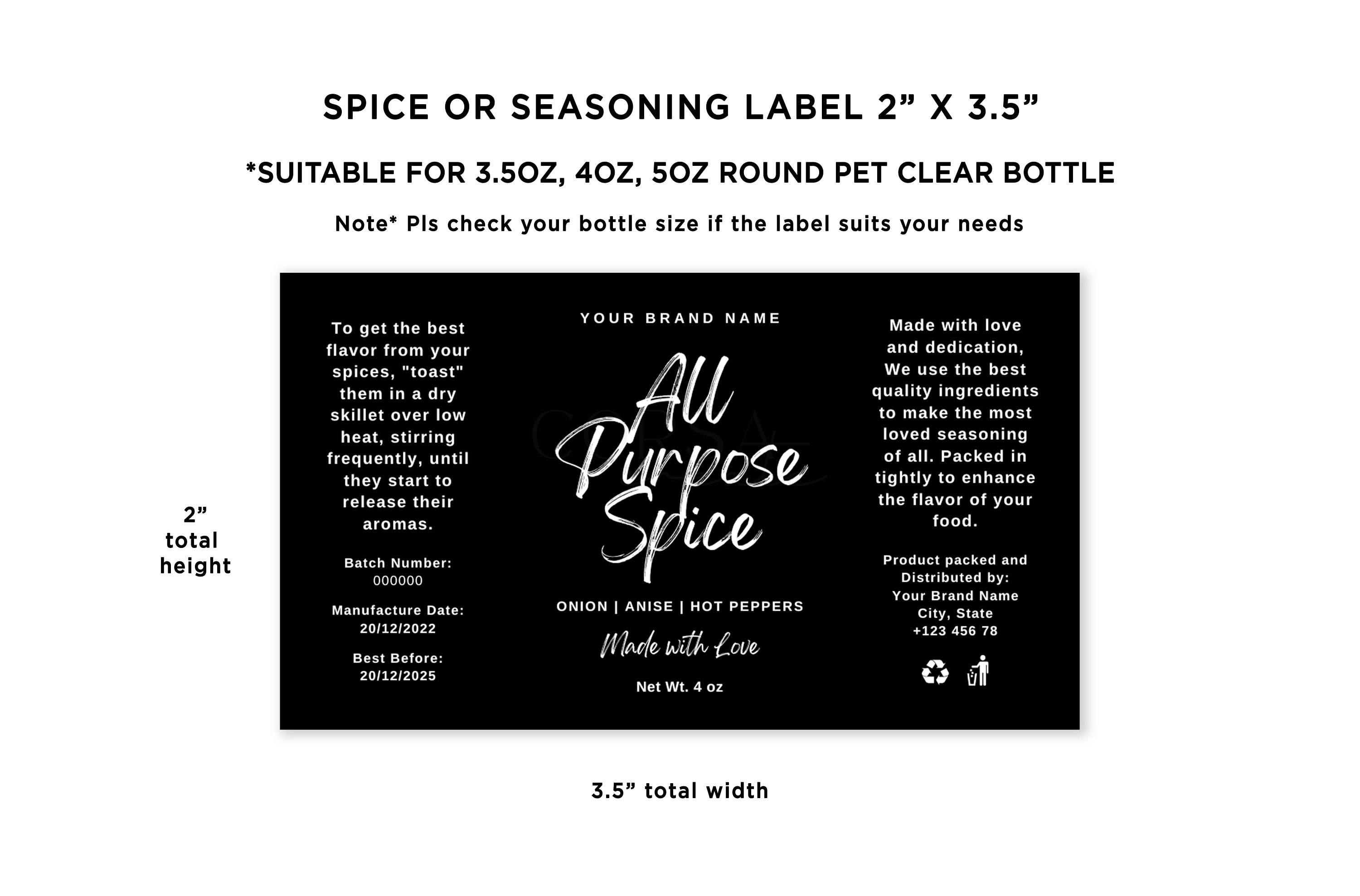 Printable Spice Wrap Label Sticker, All Purpose Seasoning Label Design ...