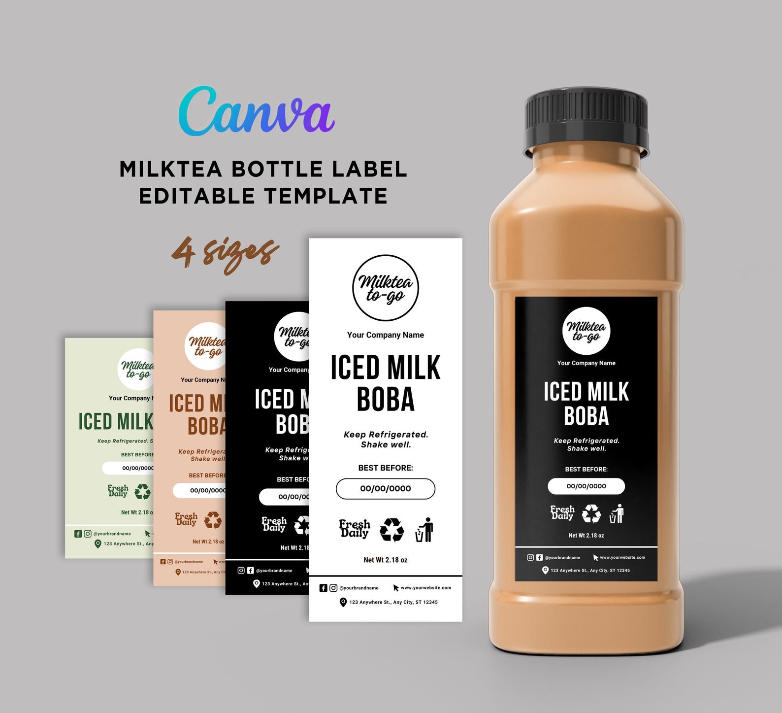 Customizable Milk Tea Bottle Labels: Boba Drink Stickers (canva ...
