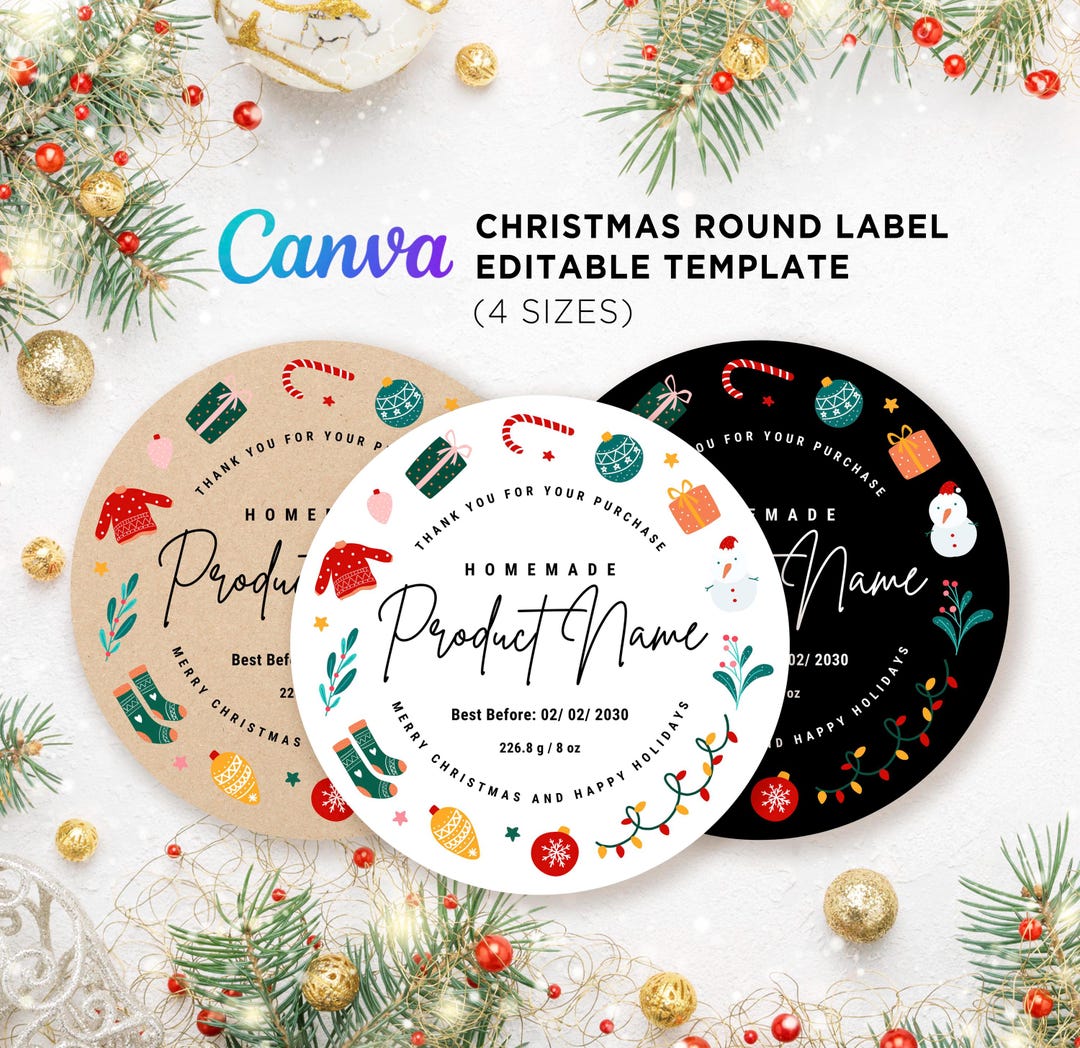 Christmas Circle Labels, Round Christmas Labels, Christmas Jar Labels ...