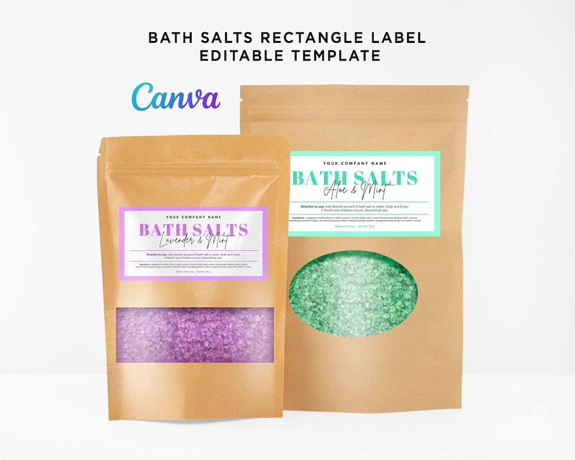 Bath Salts Labels, Bath Salt Pouch Packaging, Bath Essentials Labels ...