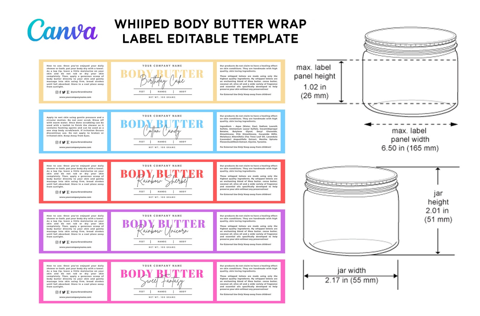 Whipped Body Butter Wrap Labels, Body Butter Rectangle Labels, Body ...