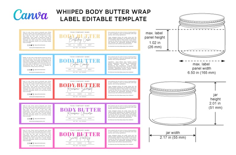 Whipped Body Butter Wrap Labels Body Butter Rectangle Labels - Etsy