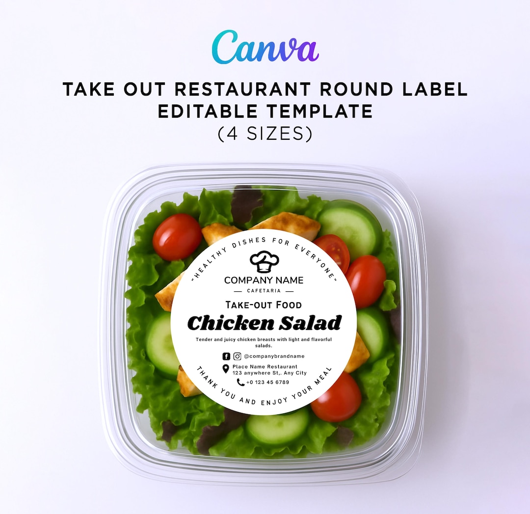 Editable Take Out Label Template: Restaurant Food Packaging (canva ...