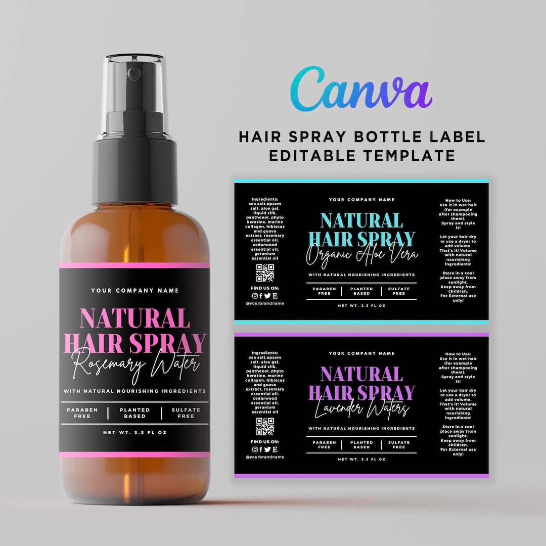 Hair Spray Label Template, Hair Spray Bottle Design, Hair Curl Spray ...