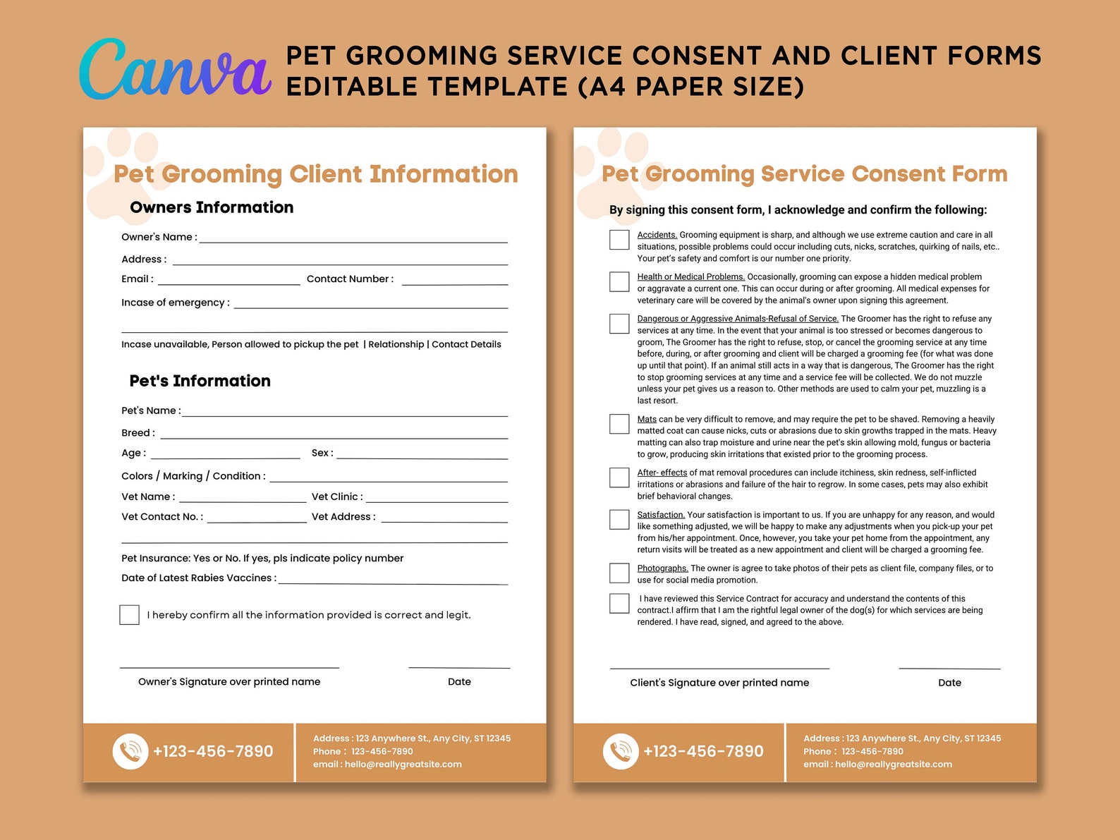 Printable Pet Grooming Business Forms, Pet Grooming Salon Forms, Pet ...