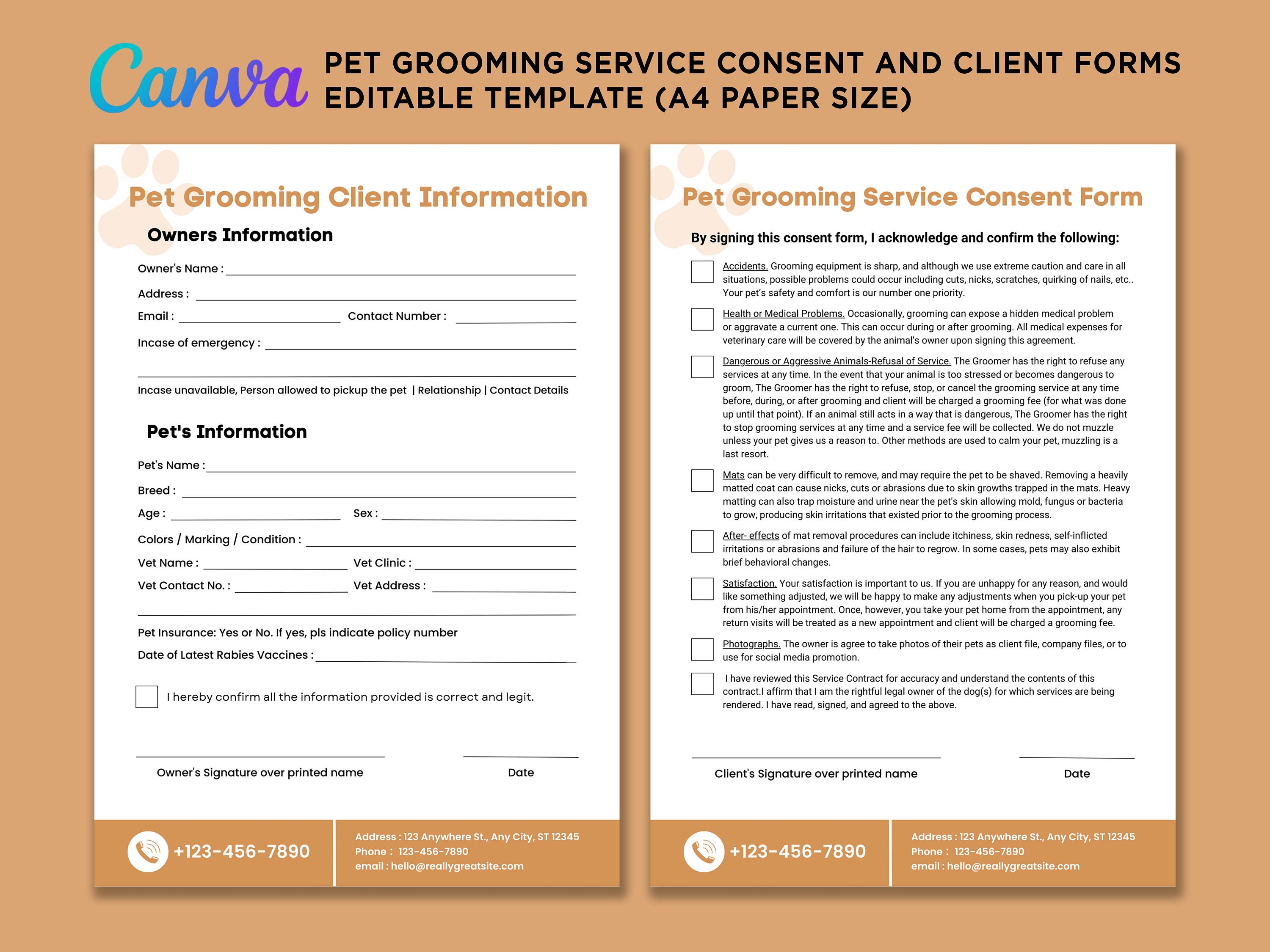 Printable Pet Grooming Business Forms, Pet Grooming Salon Forms, Pet ...