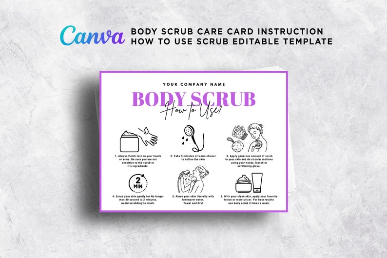 Body Scrub Instruction Guide, Bath Scrub Care Card, How to Use Body ...