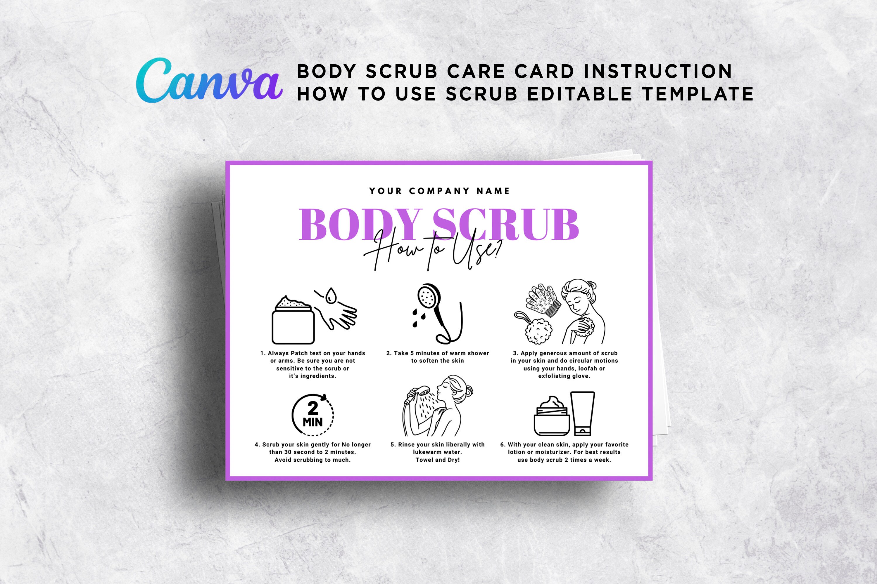 Body Scrub Instruction Guide, Bath Scrub Care Card, How to Use Body ...