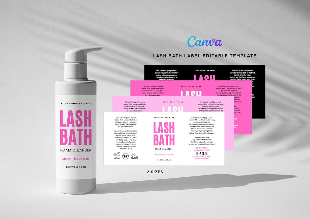 Printable Lash Bath Labels, Lash Bath Bottle Labels, Lash Cleanser ...